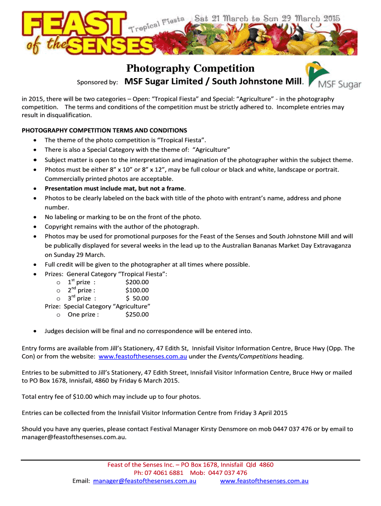 Fillable Online Photography Competition - Feast of the Senses Fax Email ...