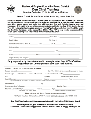 Fillable Online storage redwoodbsa Redwood Empire Council Pomo District Den Chief Training ...