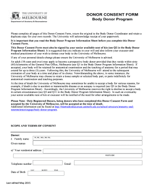 Fillable Online biomedicalsciences unimelb edu Donor Consent form ...