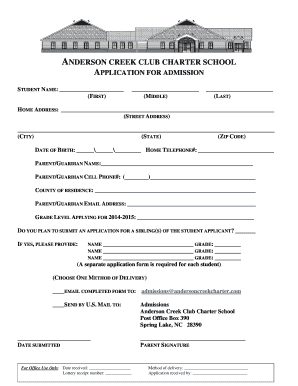 Fillable Online ANDERSON CREEK CLUB CHARTER SCHOOL APPLICATION FOR ...