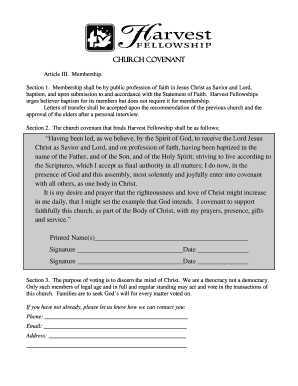 Fillable Online Church Covenant - Harvest Fellowship Fax Email Print ...