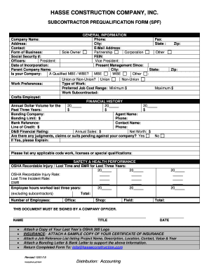 Fillable Online SUBCONTRACTOR PREQUALIFICATION FORM SPF Fax Email Print ...