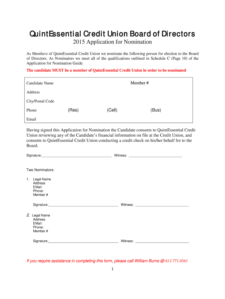 Fillable Online qcu QuintEssential Credit Union Board of Directors 2015 ...