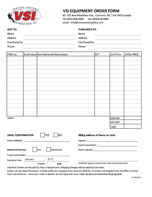 Fillable Online VSI EQUIPMENT ORDER FORM - Vertical Systems ...