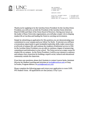 Fillable Online studentlife unc UNION President Application ...