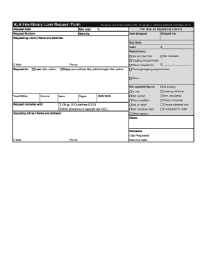 Fillable Online ala ALA Interlibrary Loan Request Form - ala Fax Email ...