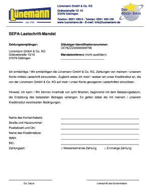 Ausfüllbar Online luenemann SEPA-Lastschrift-Mandat - bluenemannbde Fax ...