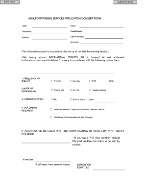 Fillable Online MAIL FORWARDING SERVICES APPLICATIONCONSENT FORM Fax ...