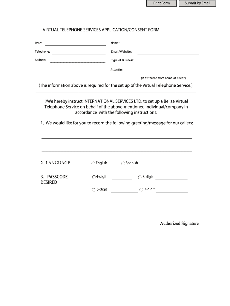 Fillable Online VIRTUAL TELEPHONE SERVICES APPLICATION/CONSENT FORM Fax ...