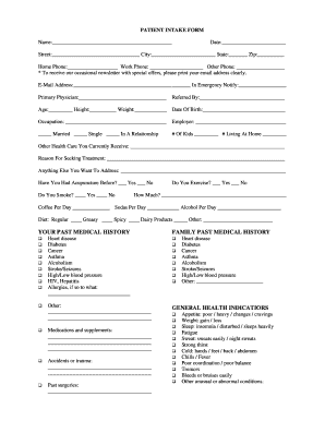 Fillable Online PATIENT INTAKE FORM Fax Email Print - pdfFiller