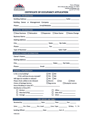 Fillable Online Certificate of Occupancy Application Fax Email Print - pdfFiller