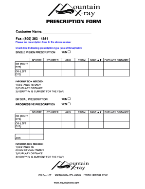 Fillable Online PRESCRIPTION FORM - bmountainxraybbcomb Fax Email Print - pdfFiller