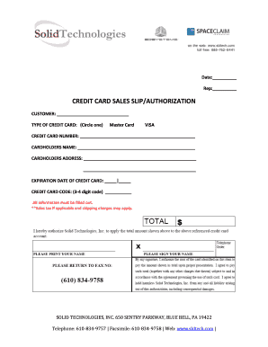 Fillable Online Date: Rep: CREDIT CARD SALES SLIP/AUTHORIZATION ...