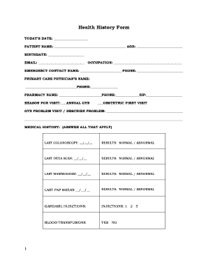 Fillable Online Health History Form - Mainline OBGYN Fax Email Print ...