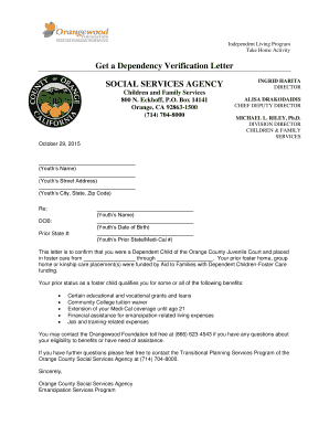 Fillable Online orangewood4you Get a Dependency Verification Letter ...