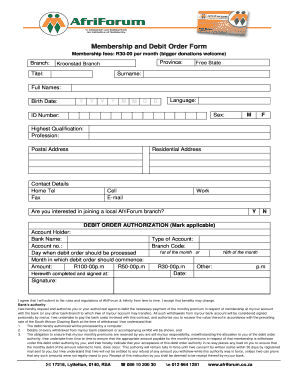 Fillable Online kroonstad Membership and Debit Order Form - bkroonstadbborgb Fax Email Print ...