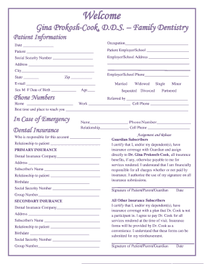 Fillable Online New Patient Form - Gina Cook, DDS Fax Email Print ...