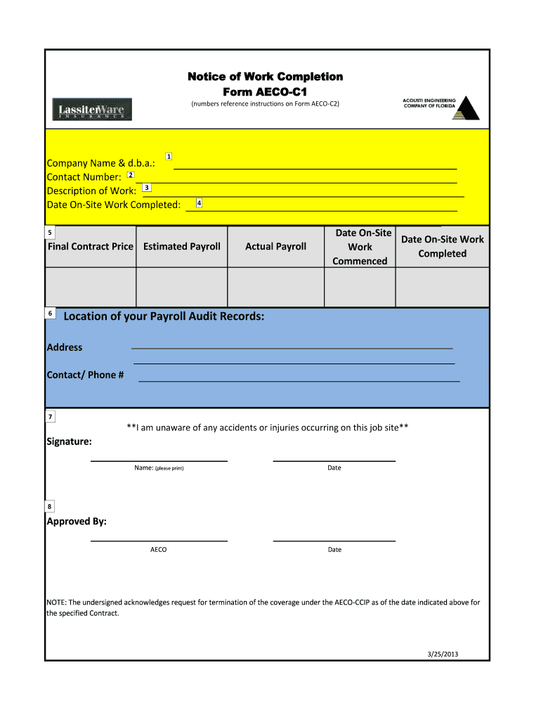 Fillable Online Notice of Work Completion Form bAECOb-C1 Fax Email ...