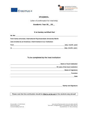 Fillable Online ipu-berlin ERASMUS - International Psychoanalytic University Berlin Fax Email ...