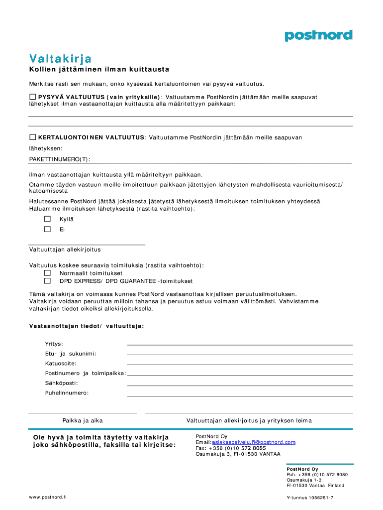 Postnord Valtakirja - Fill Online, Printable, Fillable, Blank | pdfFiller