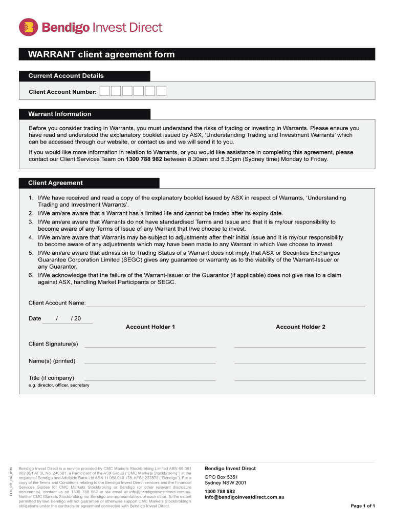 Fillable Online WARRANT client agreement form Fax Email Print - pdfFiller