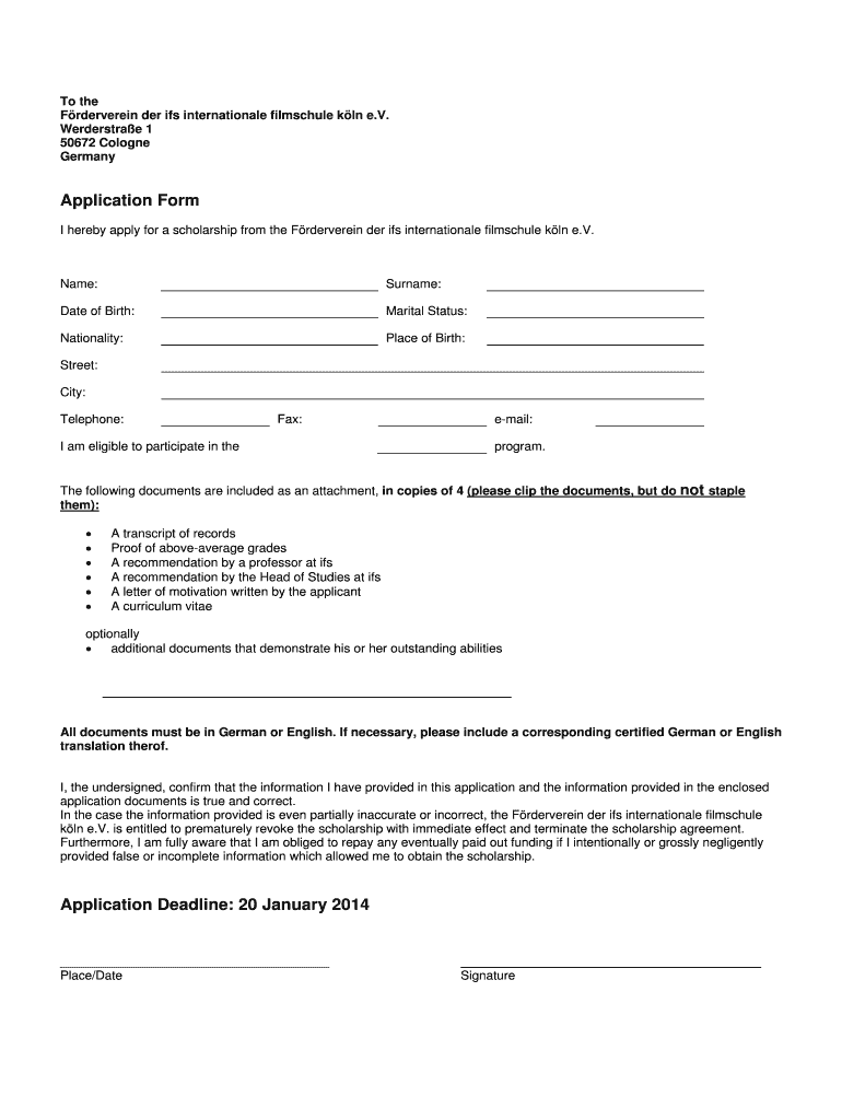 Fillable Online Bewerbungsformular MA EN - bfilmschulebde Fax Email ...