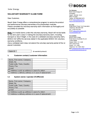 Fillable Online Bosch Solar Energy AG claim modules Fax Email Print ...