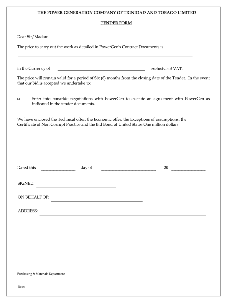 Fillable Online tenders powergen co THE POWER GENERATION COMPANY OF TRINIDAD AND TOBAGO Fax ...