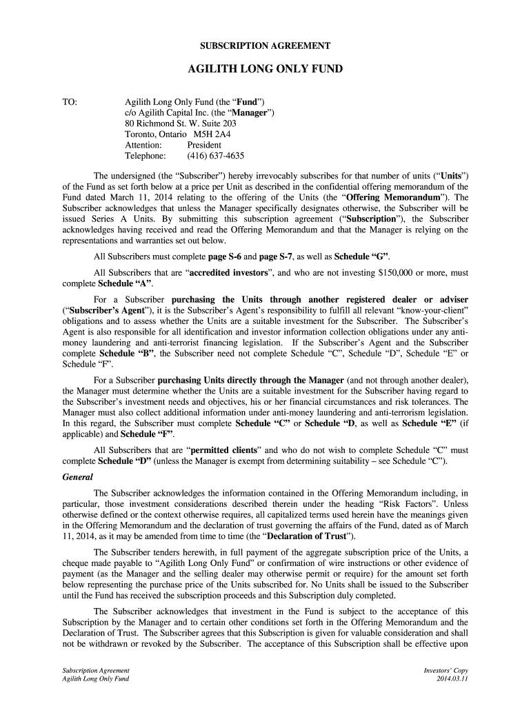 Fillable Online Agilith long only fund - Agilith Capital Fax Email ...