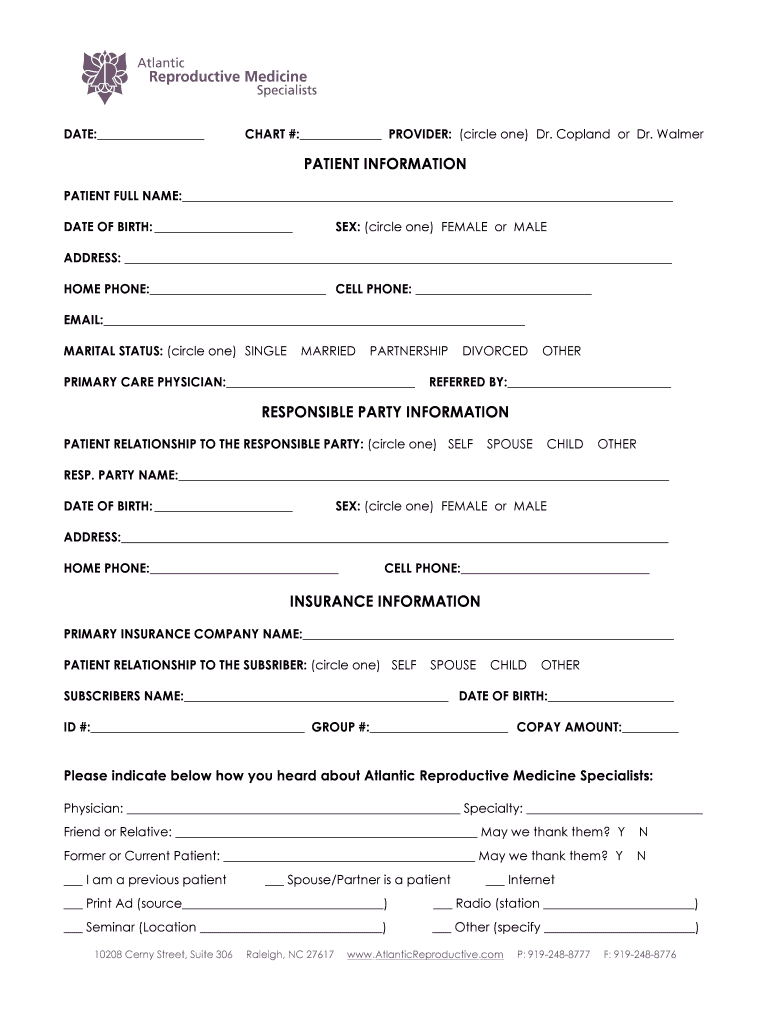 Fillable Online Patient information responsible party information insurance information Fax ...