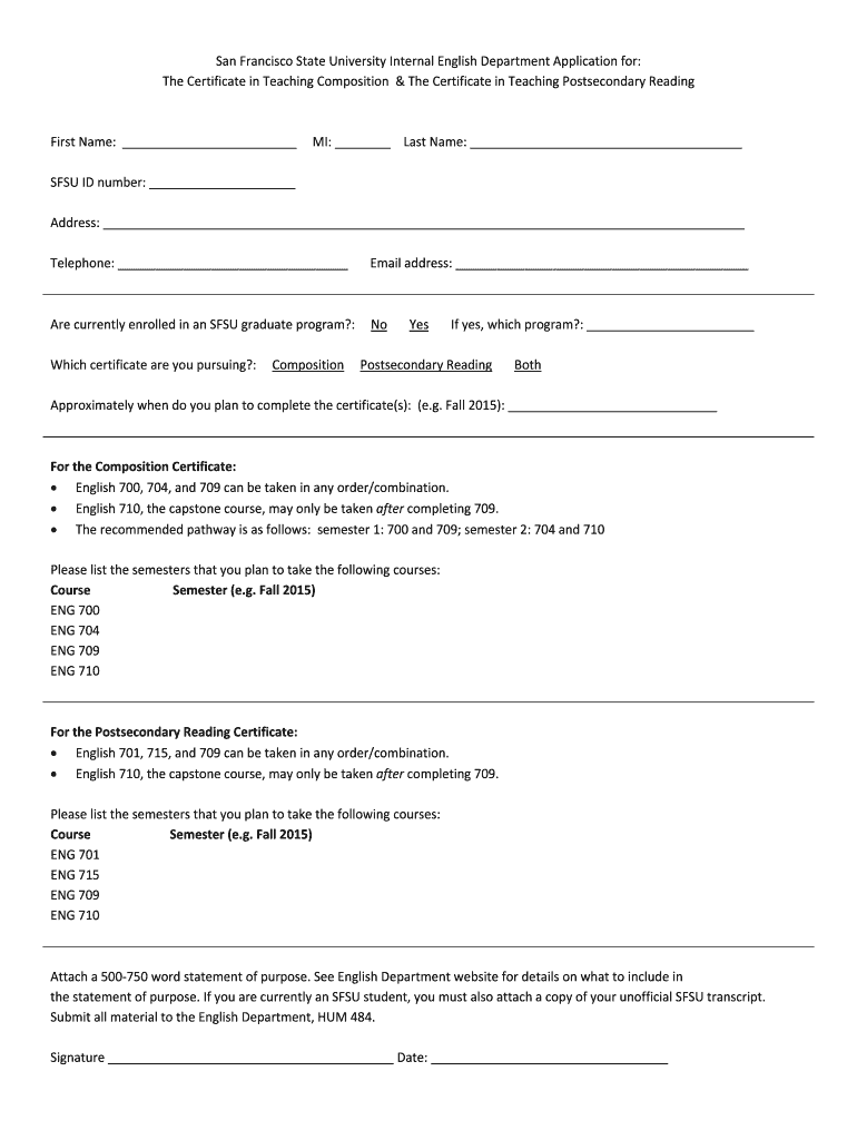 Fillable Online Revised Application for Teaching Composition and Teaching Postsecondary Reading ...