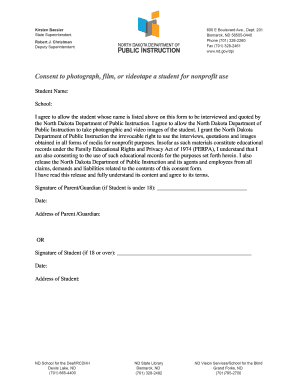 Fillable Online nd Consent to photograph film or videotape a student ...
