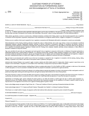 Fillable Online Instructions for Customs Power of Attorney and ...