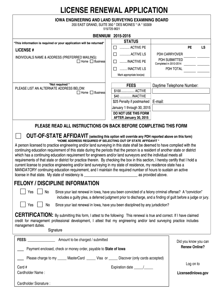 Fillable Online Eng 2014 Renewal.pdf - Iowa Professional Licensing Bureau Fax Email Print ...