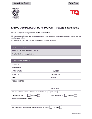 Fillable Online DSFC APPLICATION FORM Private Confidential Fax Email ...