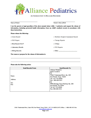 Fillable Online AUTHORIZATION TO RELEASE RECORDS I am the parent or legal ... Fax Email Print ...