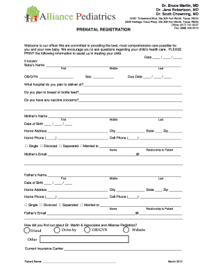Fillable Online PRENATAL REGISTRATION Fax 888 400 5412 Fax Email Print ...