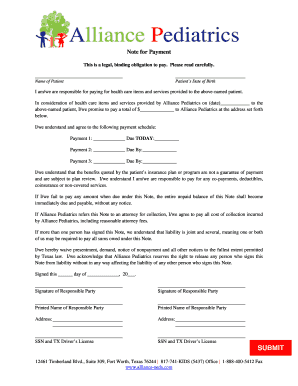 Fillable Online Note for Payment This is a legal, binding obligation to ...