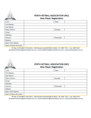Fillable Online New Player Registration Form - Perth Netball ...