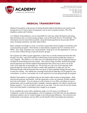 Fillable Online MEDICAL TRANSCRIPTION - Medical Training amp ...