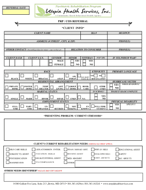 Fillable Online PRP COS REFERRAL CLIENT INFO - Utopia Health Services ...