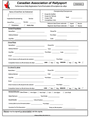 Fillable Online Performance Rally Registration FormFormulaire d Fax ...