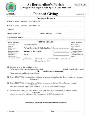 Fillable Online Planned Giving Pledge Card - St Bernardine's Catholic ...