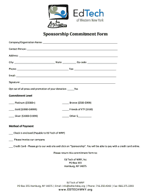 Fillable Online edtechwny Sponsorship Commitment Form - Ed Tech of WNY ...