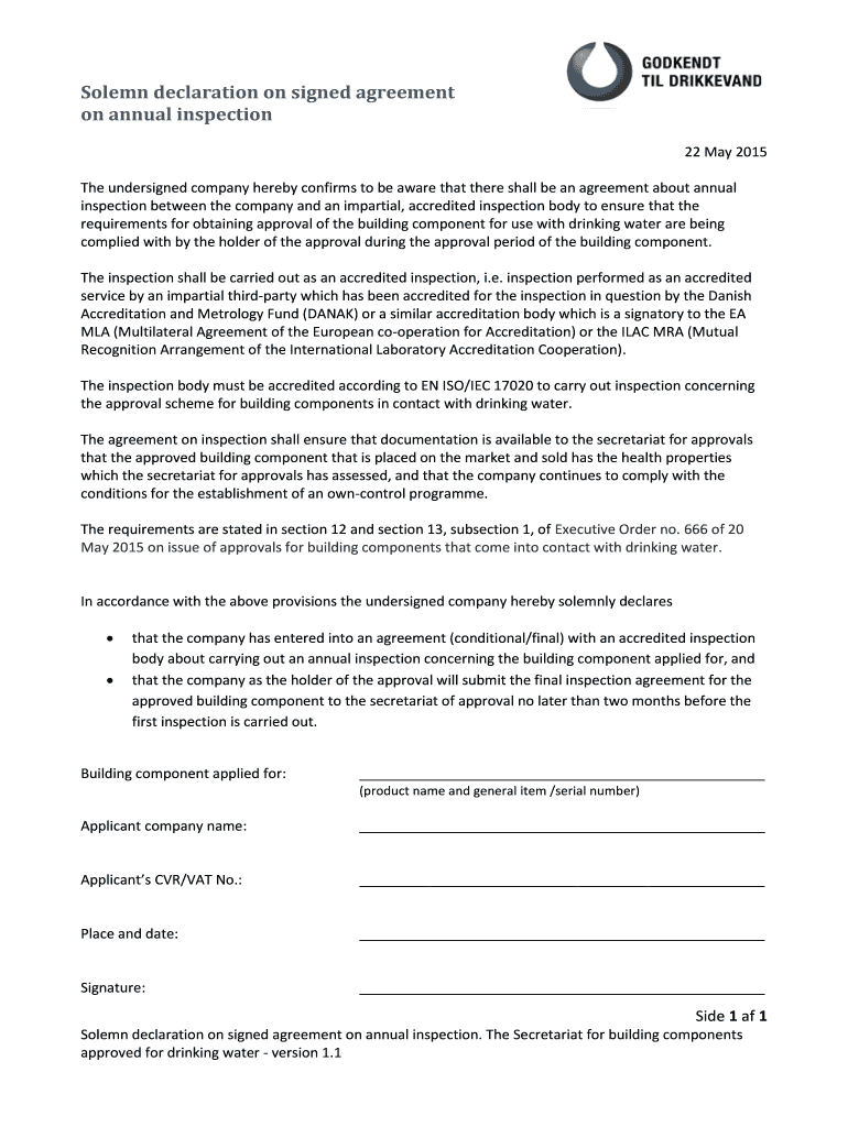 Fillable Online english godkendttildrikkevand Solemn declaration on ...