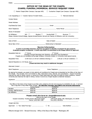 Fillable Online chapel howard Chapel Funeral or Memorial Service ...