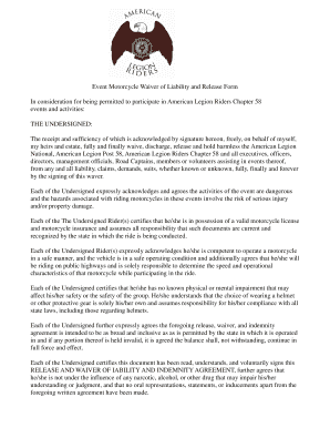 Fillable Online alr58 Event Motorcycle Waiver of Liability and Release ...