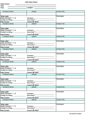 Fillable Online Daily Sales Report Log detailed - HQ Internal Use Fax ...
