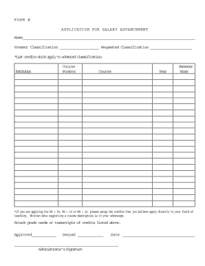 Fillable Online FORM B APPLICATION FOR SALARY ADVANCEMENT Institution Fax Email Print - pdfFiller