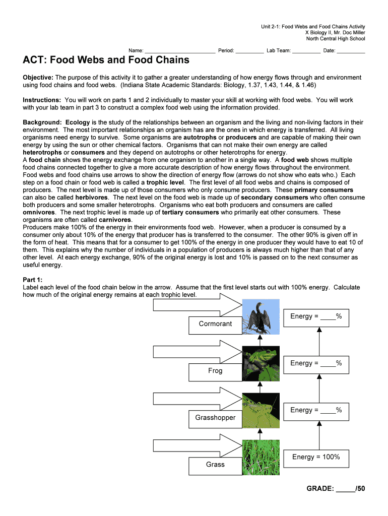 Fillable Online ACT Food Webs and Food Chains - Mr Docs Online Lab Fax ...